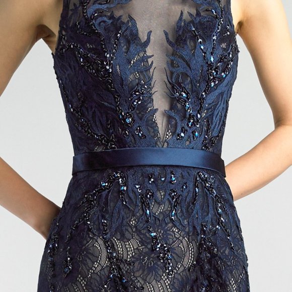 basix | Dresses | Basix Black Label Navy Lace Pattern Evening Gown Size ...